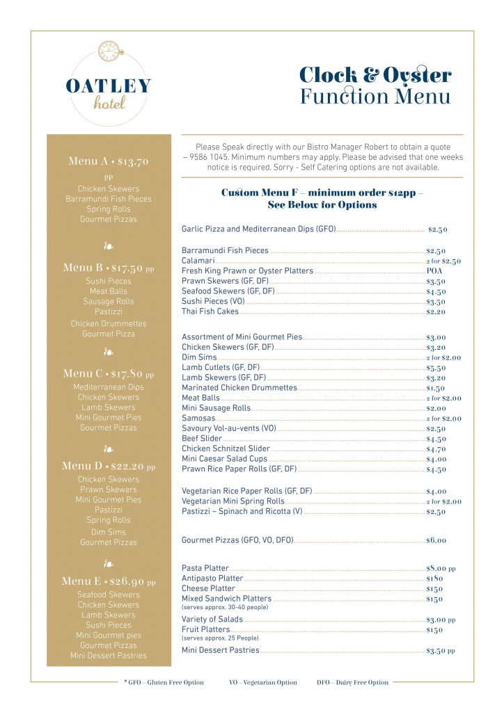 Our menu - Oatley Hotel